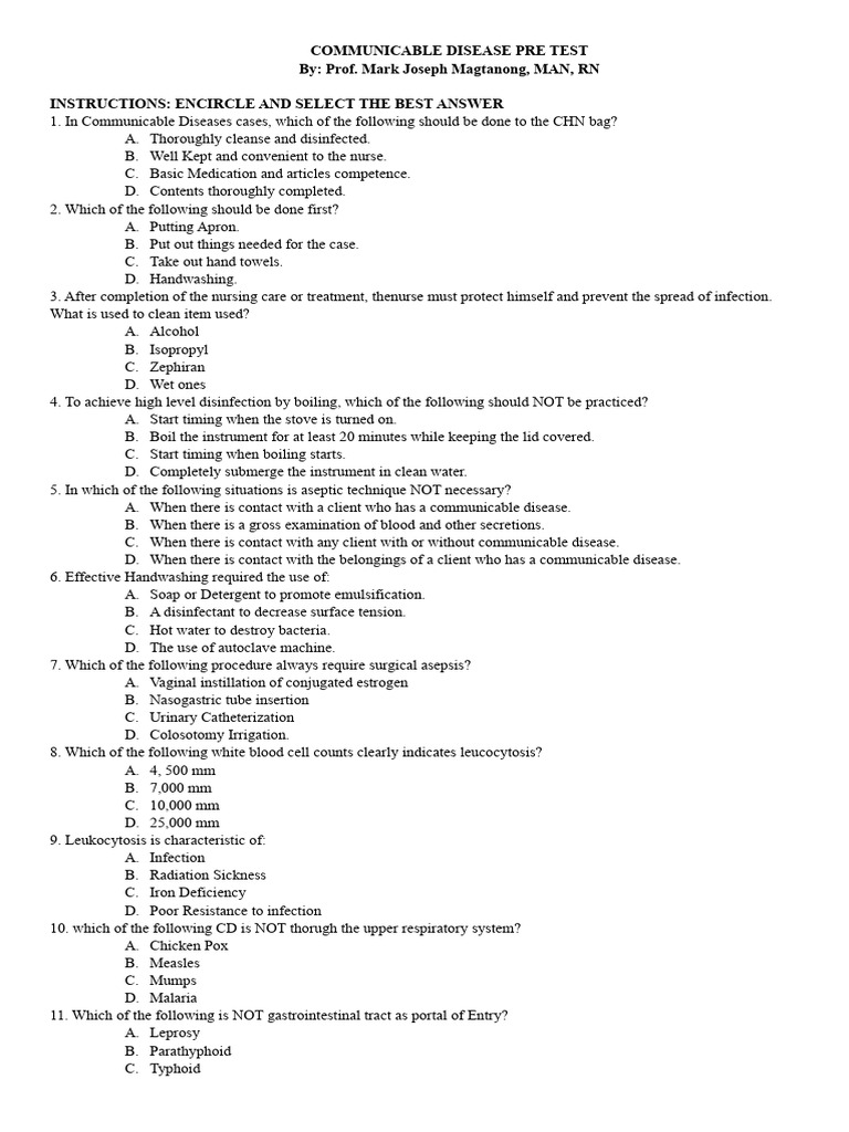 Pre Test Cd Set 1 Pdf Leprosy Hepatitis
