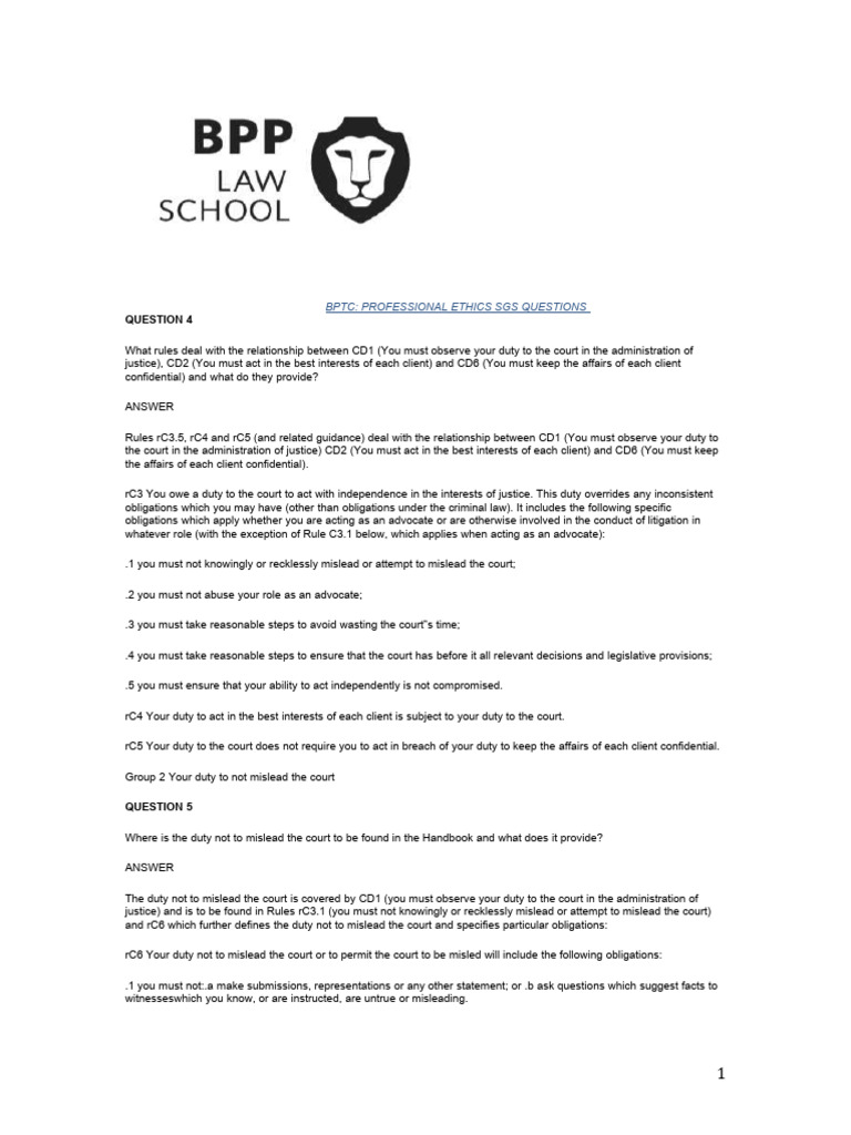 BPP Ethics Compilation | PDF | Confidentiality | Barrister