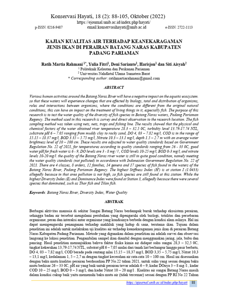 Air Quality and Fish Diversity Study | PDF | Earth Sciences ...