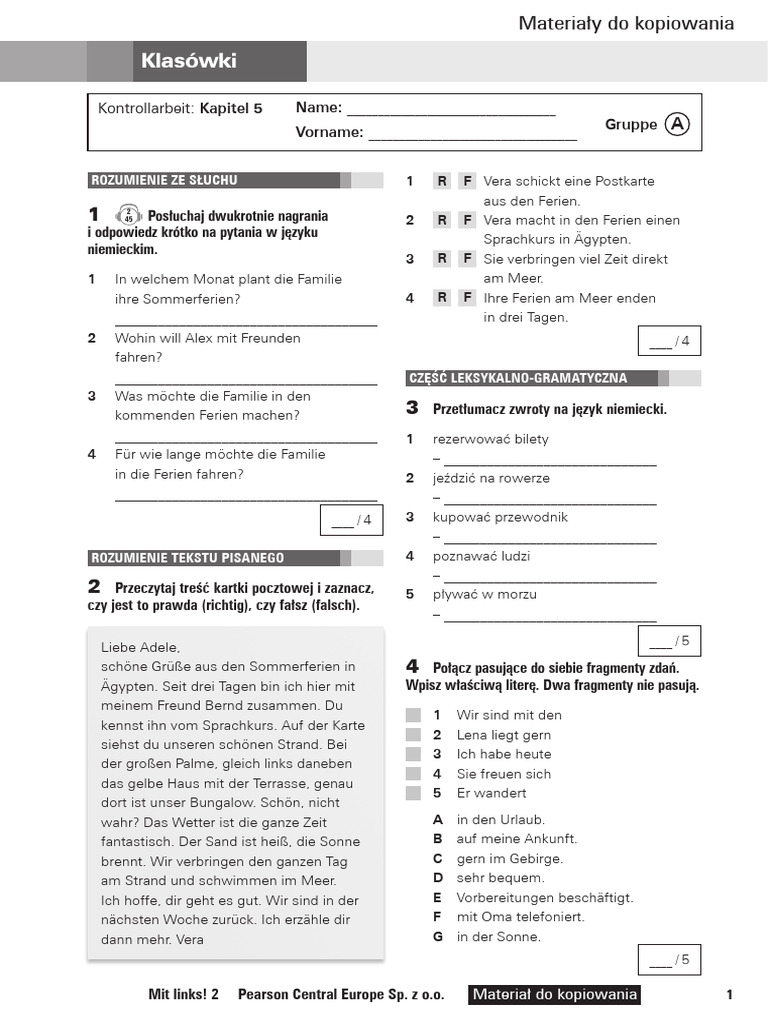 Mit Links! 2 - Kontrollarbeit - K5 - A | PDF