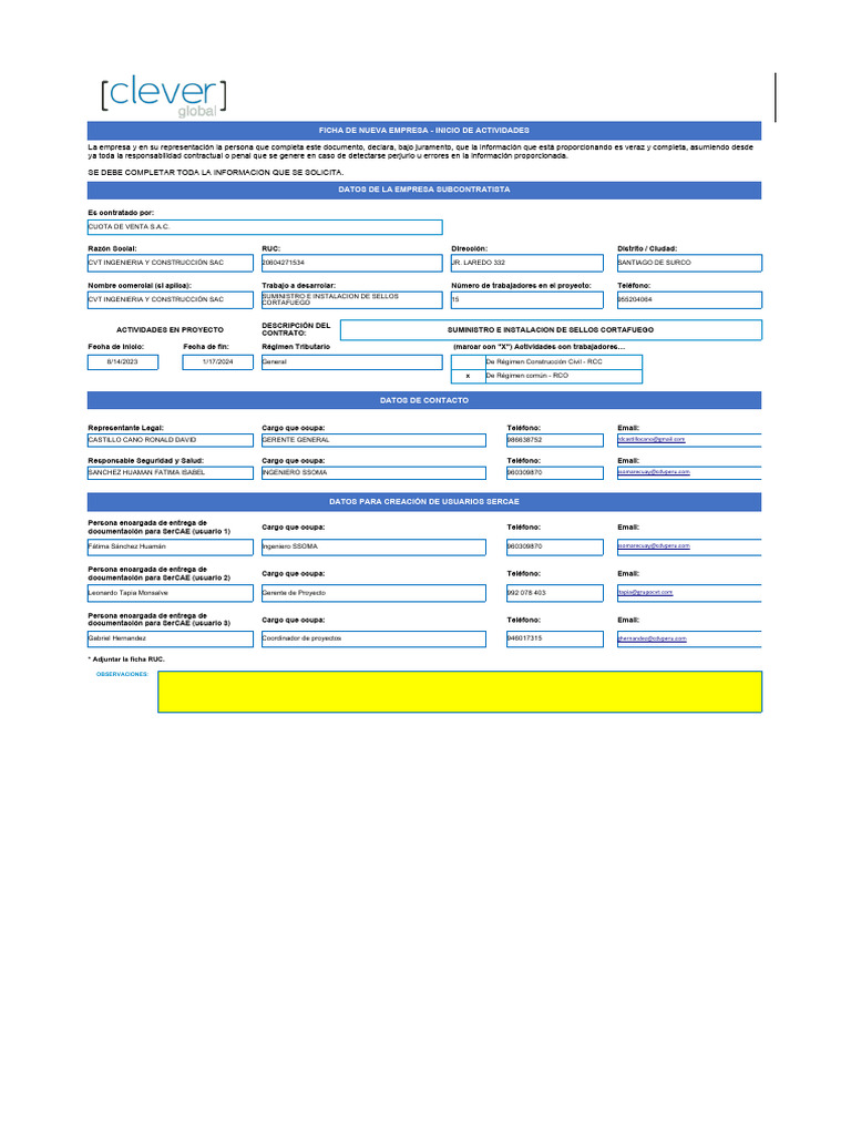 Ficha de Nueva Empresa - CLEVER V002 | PDF | Business