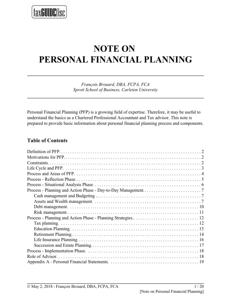 Note Tax Personal Financial Planning | PDF | Cost Of Living | Retirement