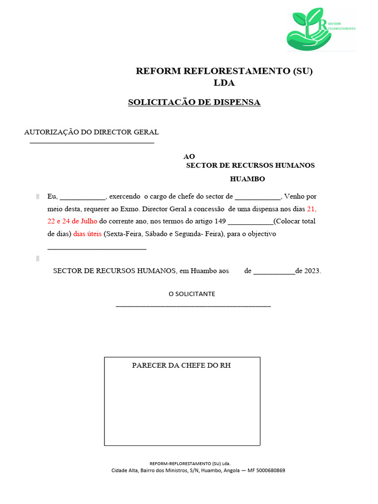 Solicitação de Dispença | PDF