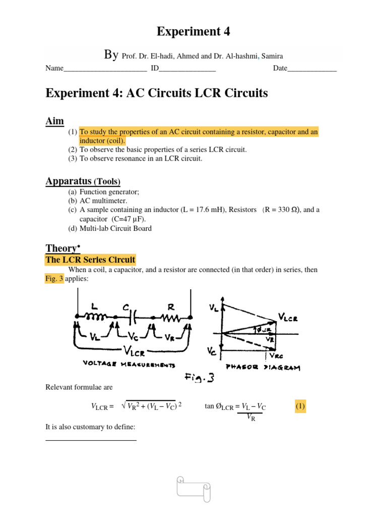Experiment 4-LCR | PDF | Inductor | Electrical Network