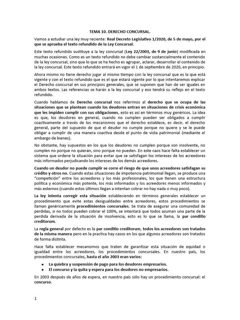 Tema 10 Mercantil Ii | PDF | Insolvencia | Liquidación