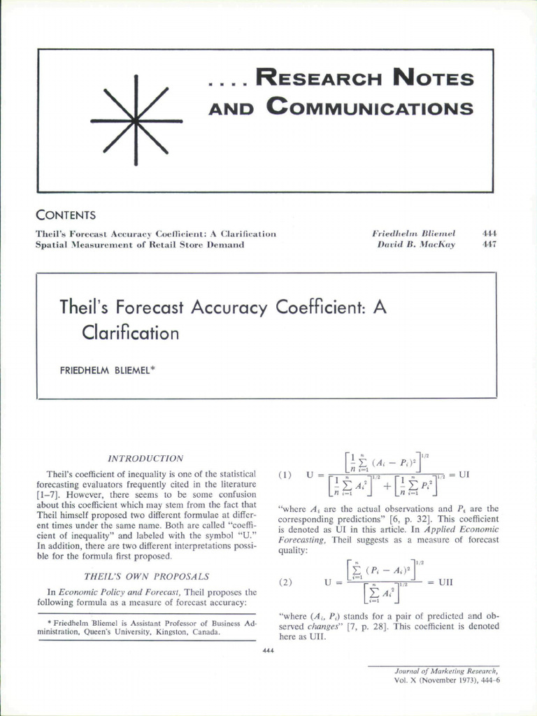 Clarifying Theil's U Statistic | PDF | Forecasting | Standard Deviation