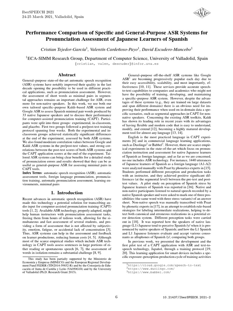 Tejedorgarcia21b Iberspeech | PDF | Speech Recognition | Experiment