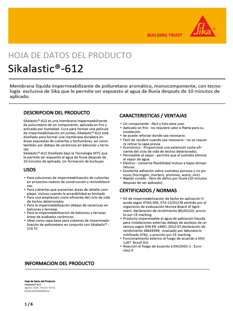 Sikalastic 612 | PDF | Cobre | Revestimiento