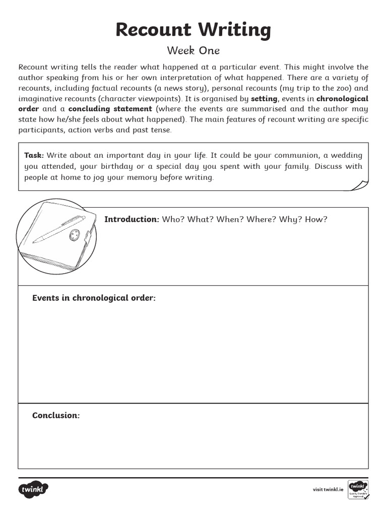 REcount Writing Week One Homework Activity Sheet Ver 1 | PDF