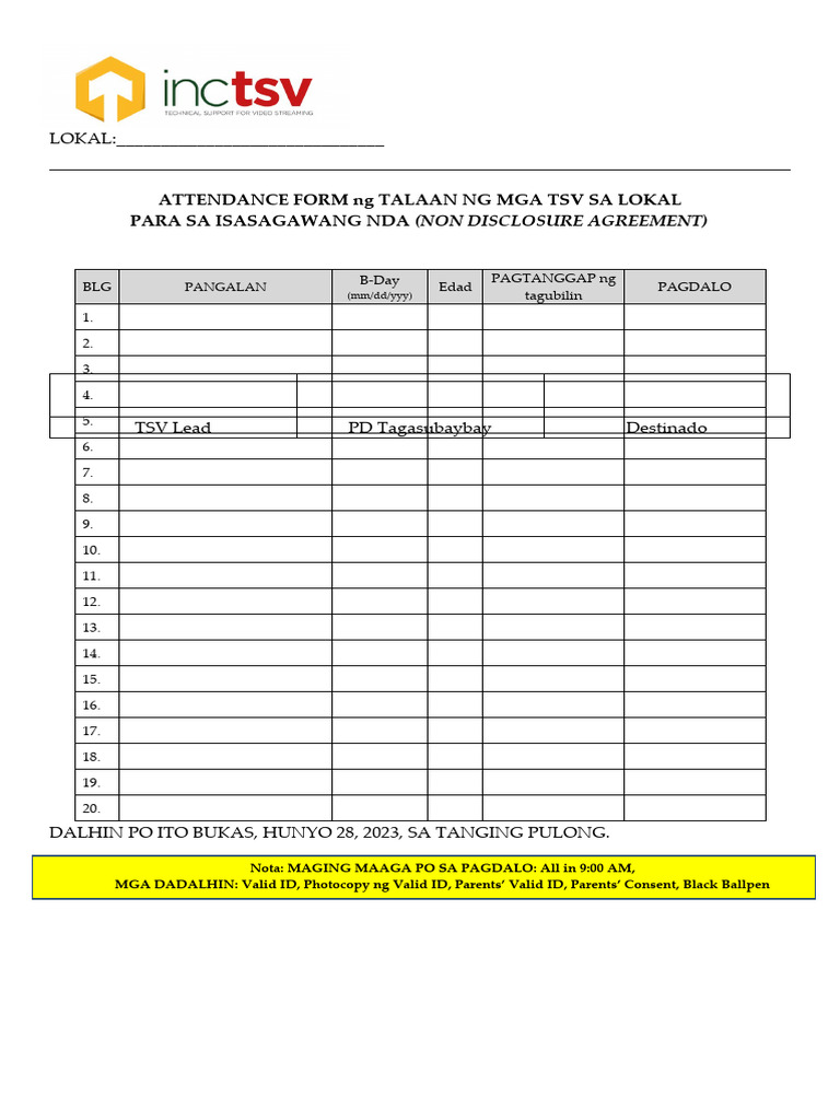 PRE Attendance Form | PDF