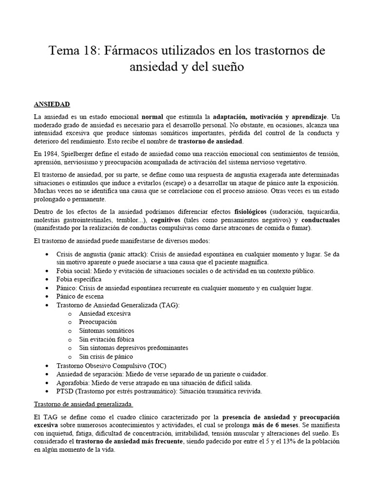 Tema 18 | Descargar gratis PDF | Benzodiazepinas | Ansiedad