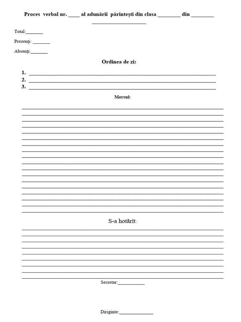 Model Proces Verbal | PDF