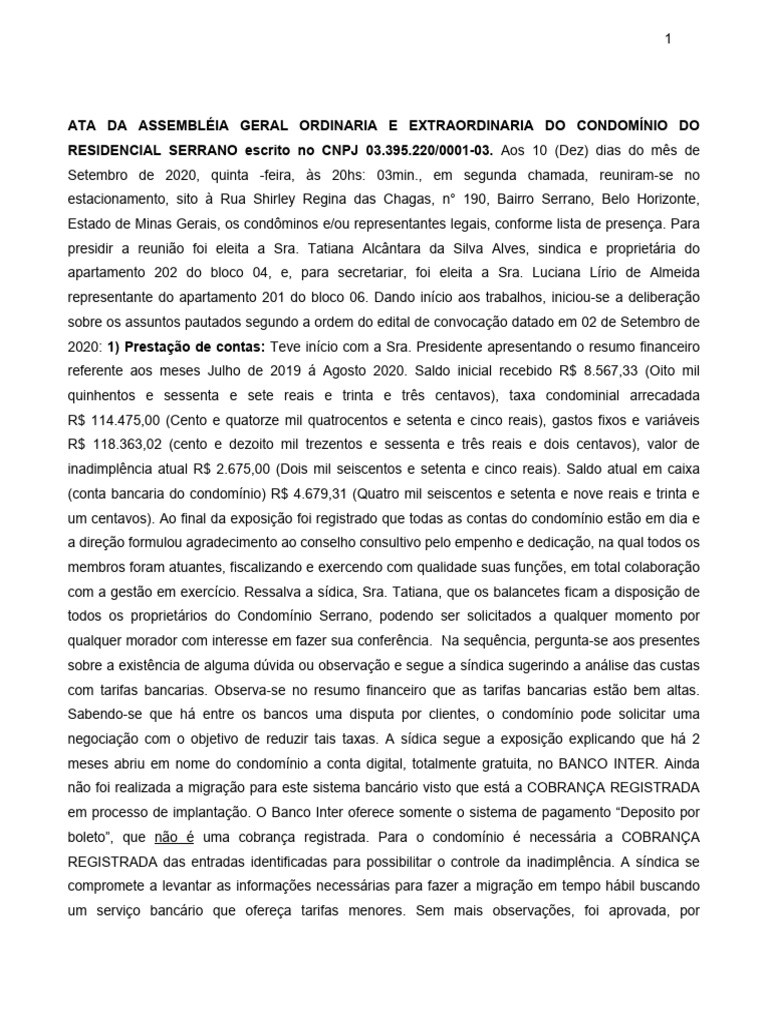 Ata Serrano Eleicao 2020 2021-CORRIGIDA | PDF | Condomínio