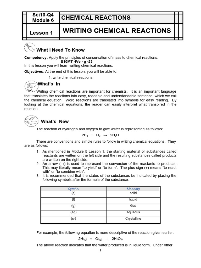 Writing and Balancing Chemical Reactions | PDF | Chemical Reactions ...