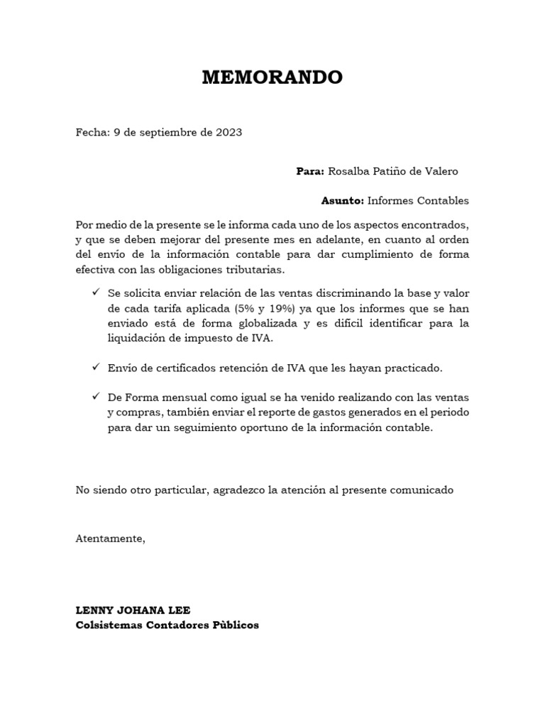 MEMORANDO 001 PATIÑO ROSALBA | PDF