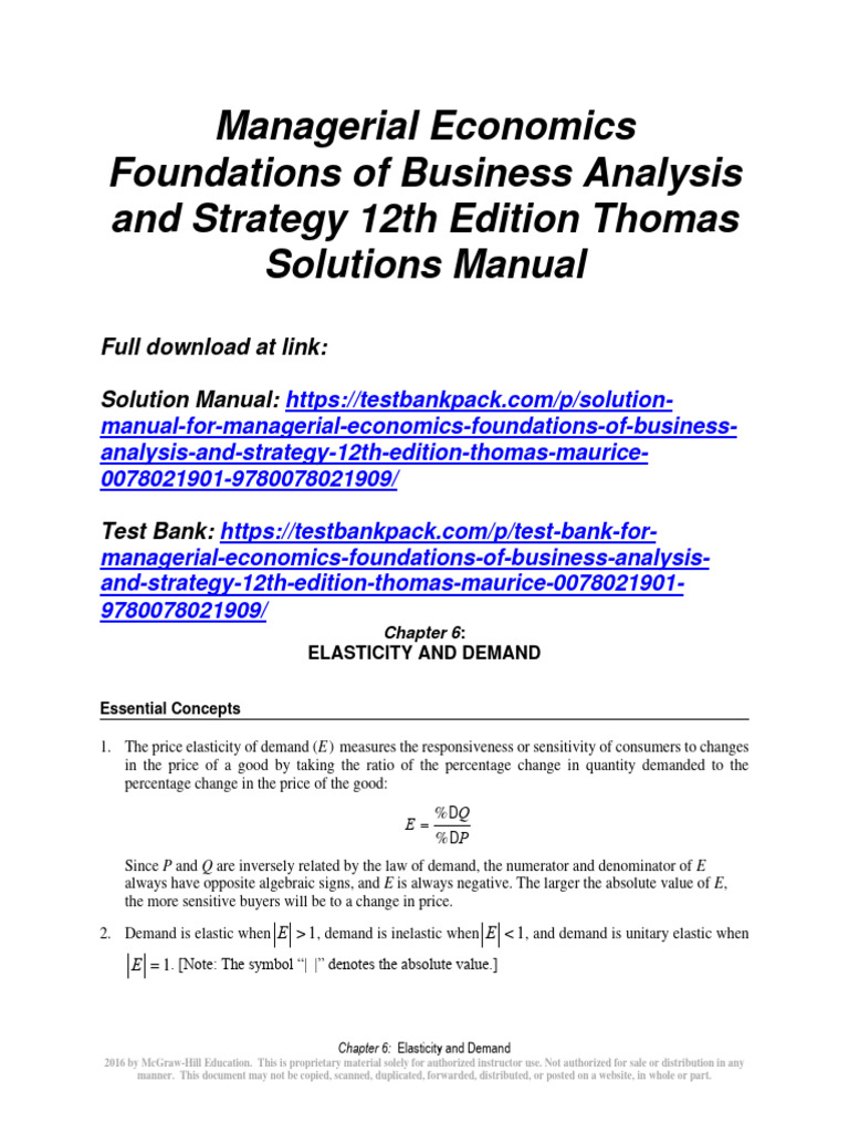 Managerial Economics Foundations of Business Analysis and Strategy 12th ...