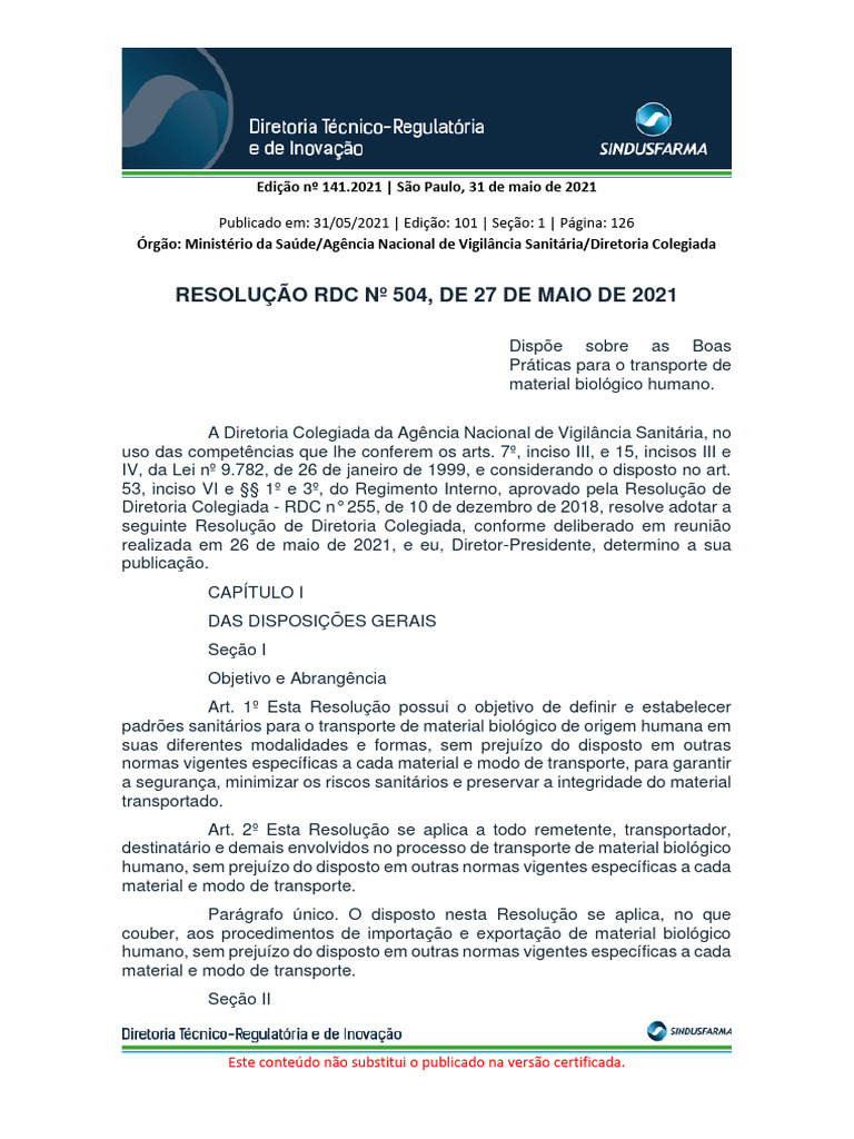 RDC 504 27 de Maio de 2021 | PDF | Terceirização | Humano