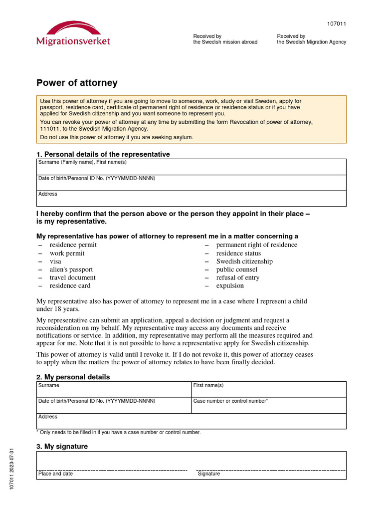 Fullmakt en | PDF | Passport | Government And Personhood