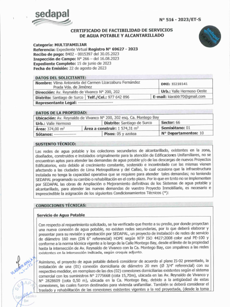 CFS 0516-2023-Ets Factibilidad Sedapal | PDF