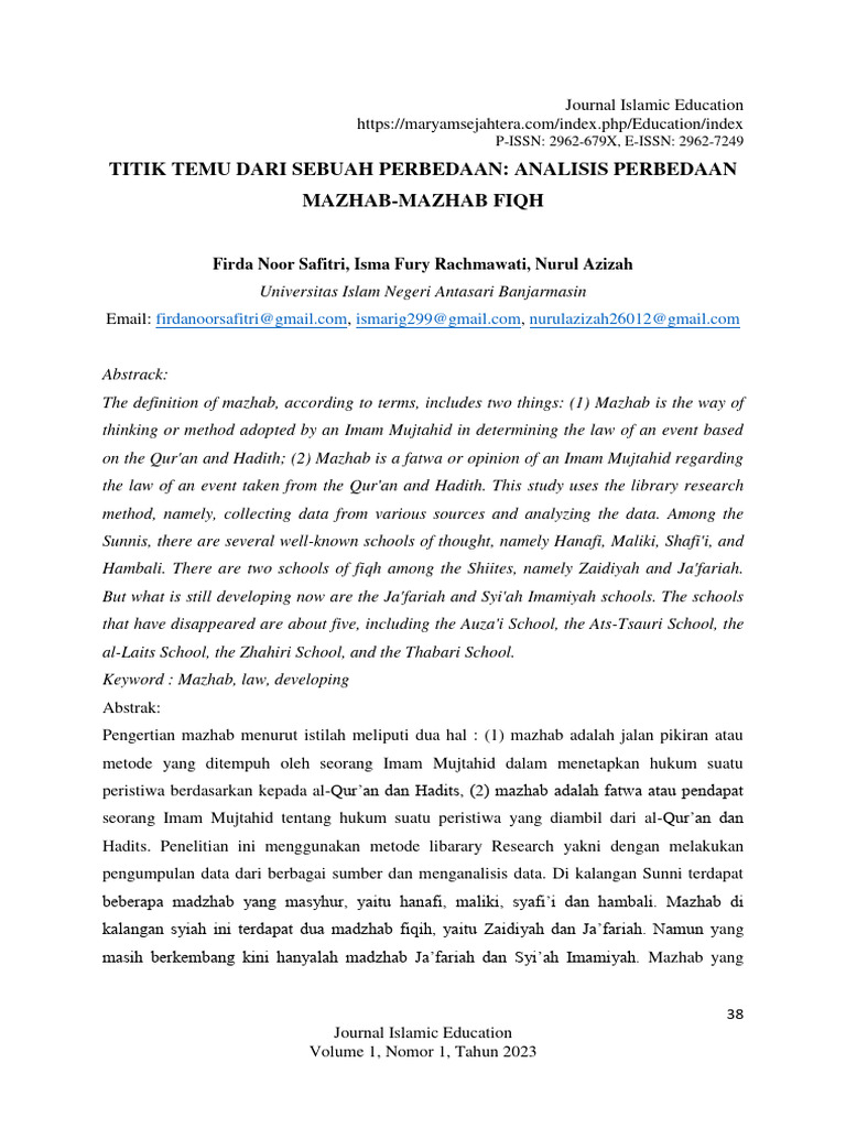 Titik Temu Dari Sebuah Perbedaan Analisis Perbedaan Mazhab Fiqh | PDF