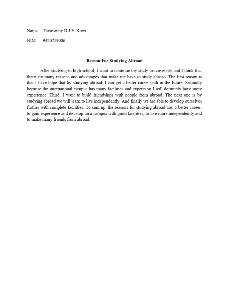 Reason For Studying Abroad | PDF
