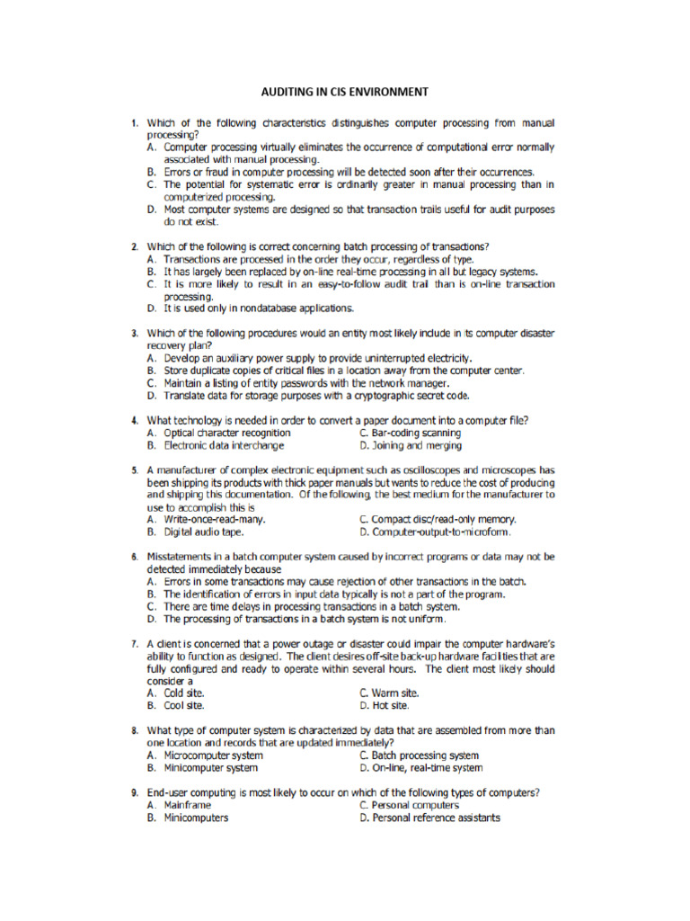 (Quiz) AUDITING-IN-CIS-ENVIRONMENT | PDF