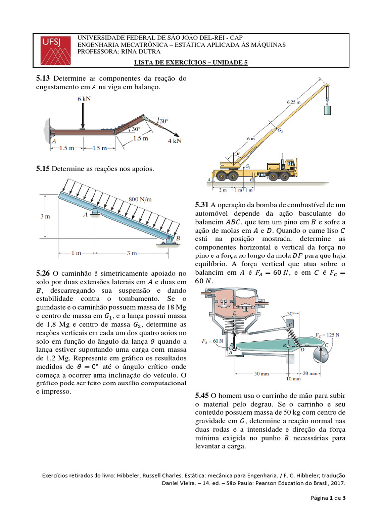 Lista de Exercícios - Unidade 5 | PDF | Massa | Eixo