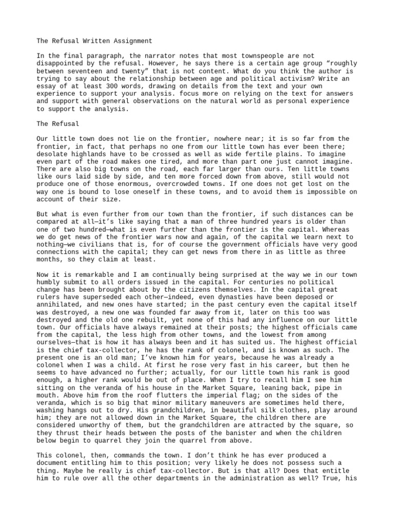 The Refusal Written Assignment | PDF
