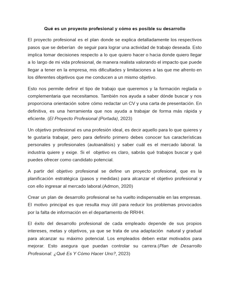 Qué Es Un Proyecto Profesional y Cómo Es Posible Su Desarrollo | PDF ...