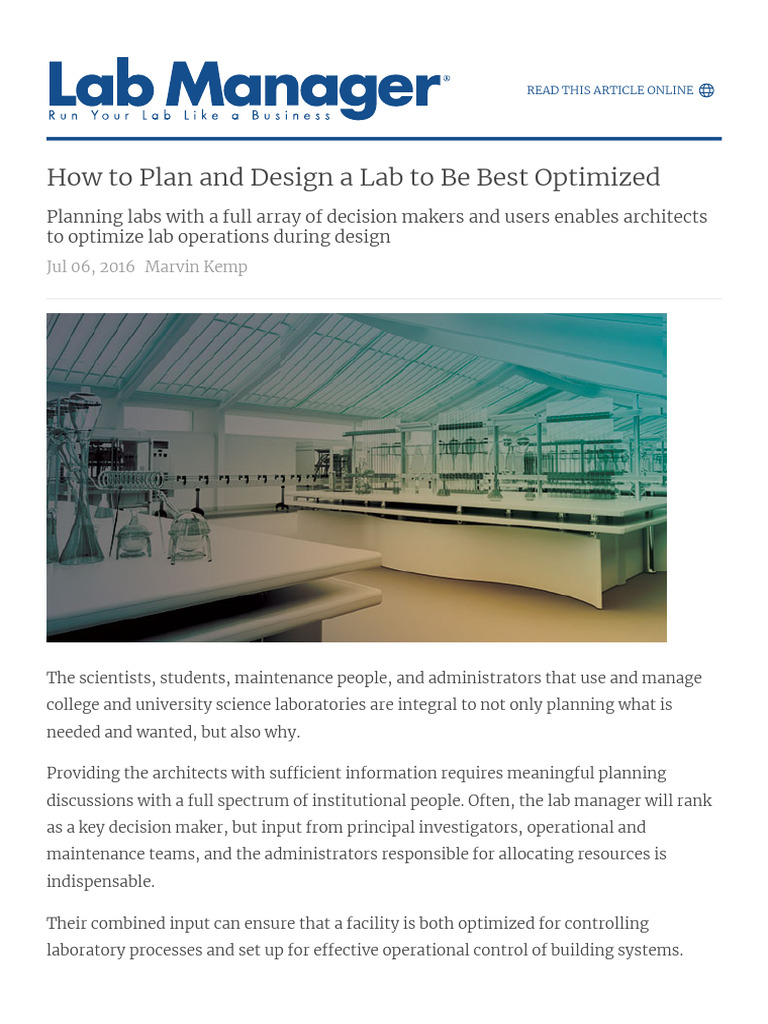 How To Plan and Design A Lab To Be Best Optimized | PDF | Laboratories ...