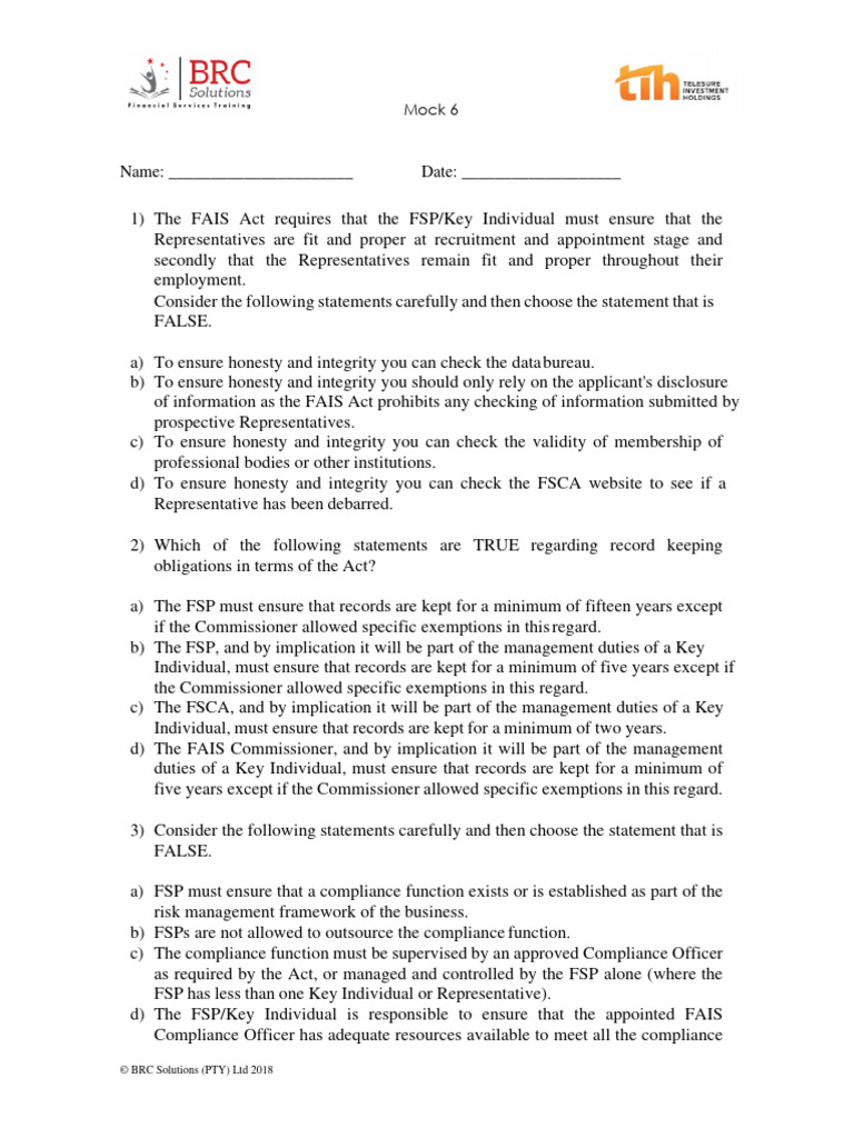 Telesure Mock 6 | PDF | Regulatory Compliance | License