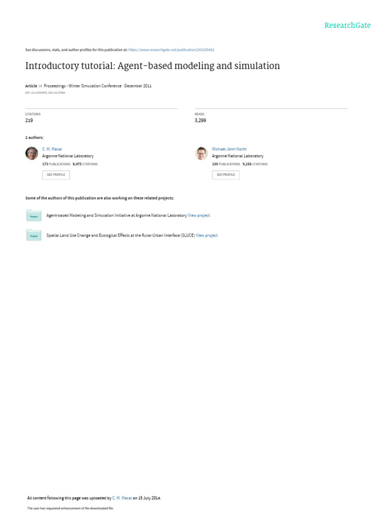 Introductory Tutorial Agent-Based Modeling and Sim | PDF | Agent Based Model | Emergence