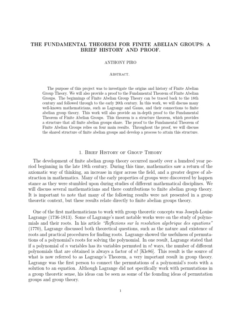 History & Proof of Finite Abelian Groups | PDF | Group (Mathematics) | Group Theory