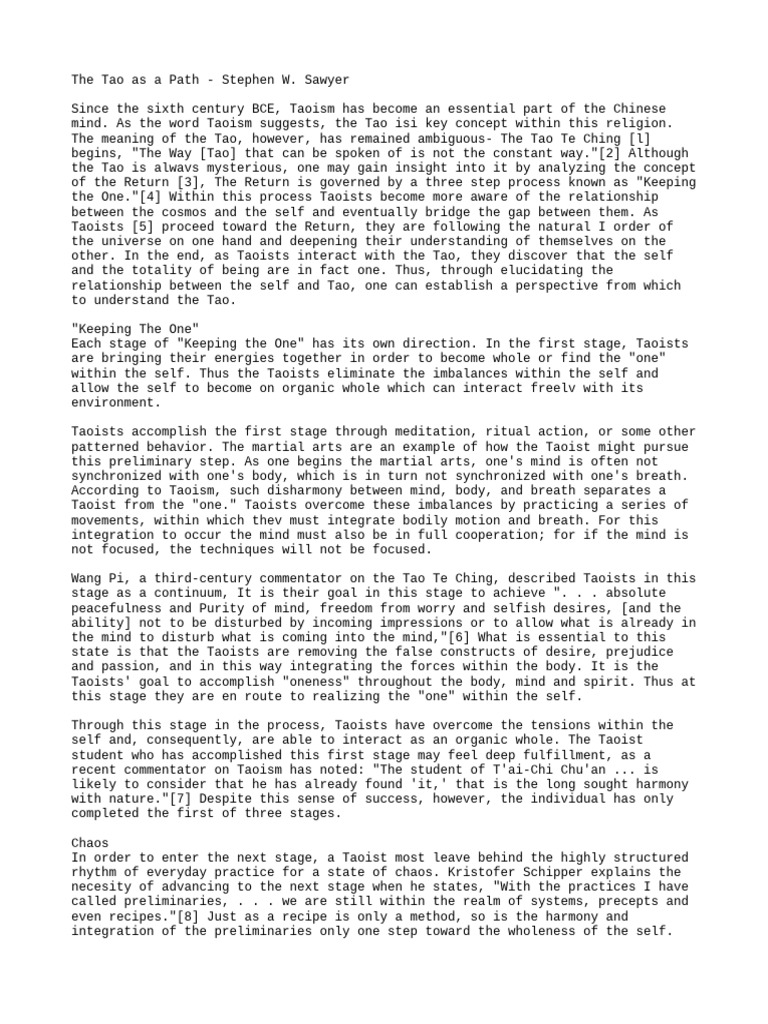 The Tao As A Path - Stephen W. Sawyer | PDF | Tao | Tao Te Ching