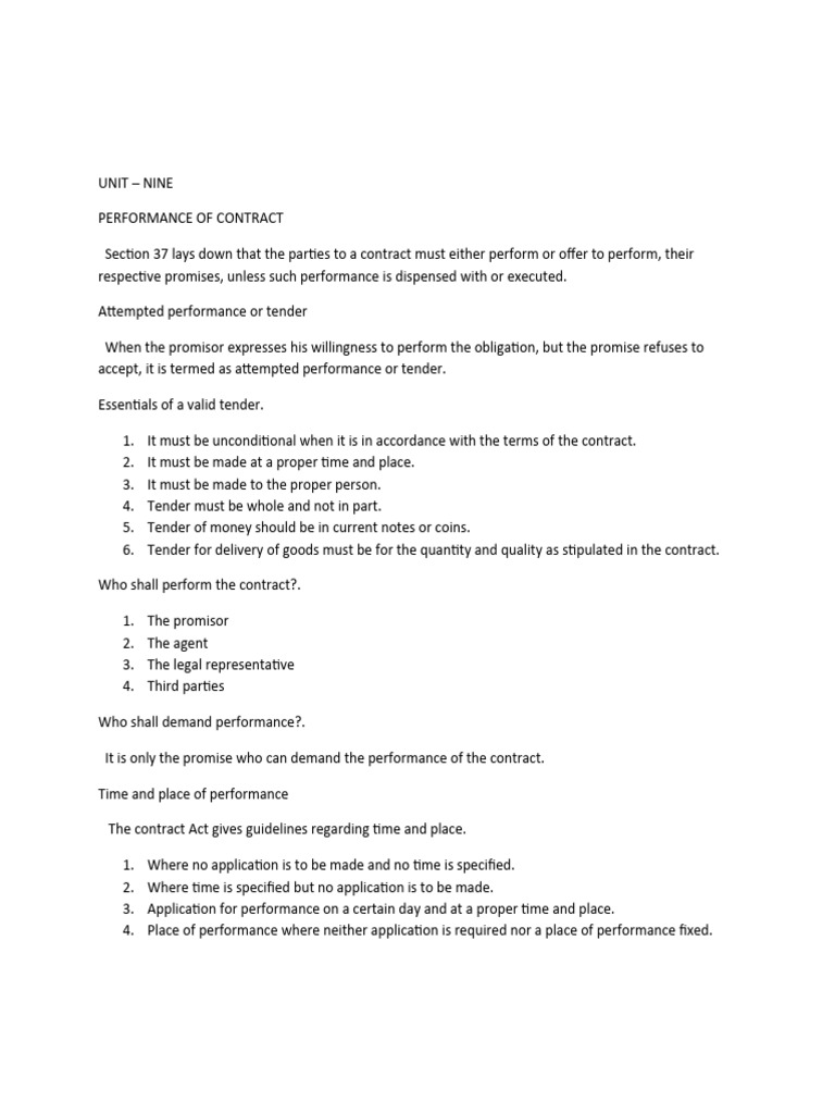 Unit-9 Performance of Contract | PDF | Appropriation (Law) | Debtor