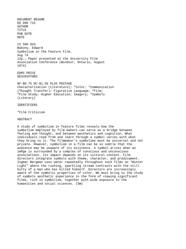 Symbolism in The Feature Film JOURNAL | PDF | Hamlet | Color