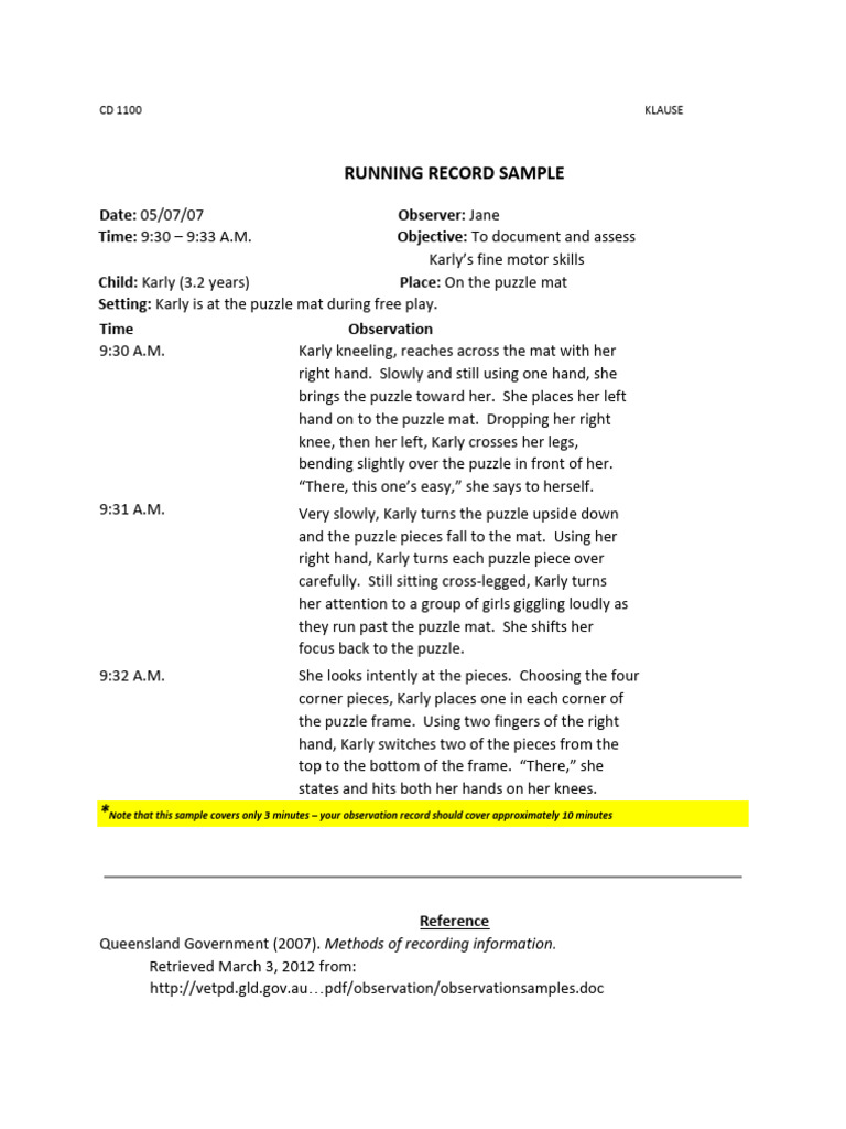 Running Record Sample | PDF