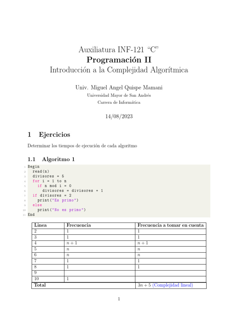Complejidad Algorítmica en Programación II | PDF | Programación de computadoras | Informática ...
