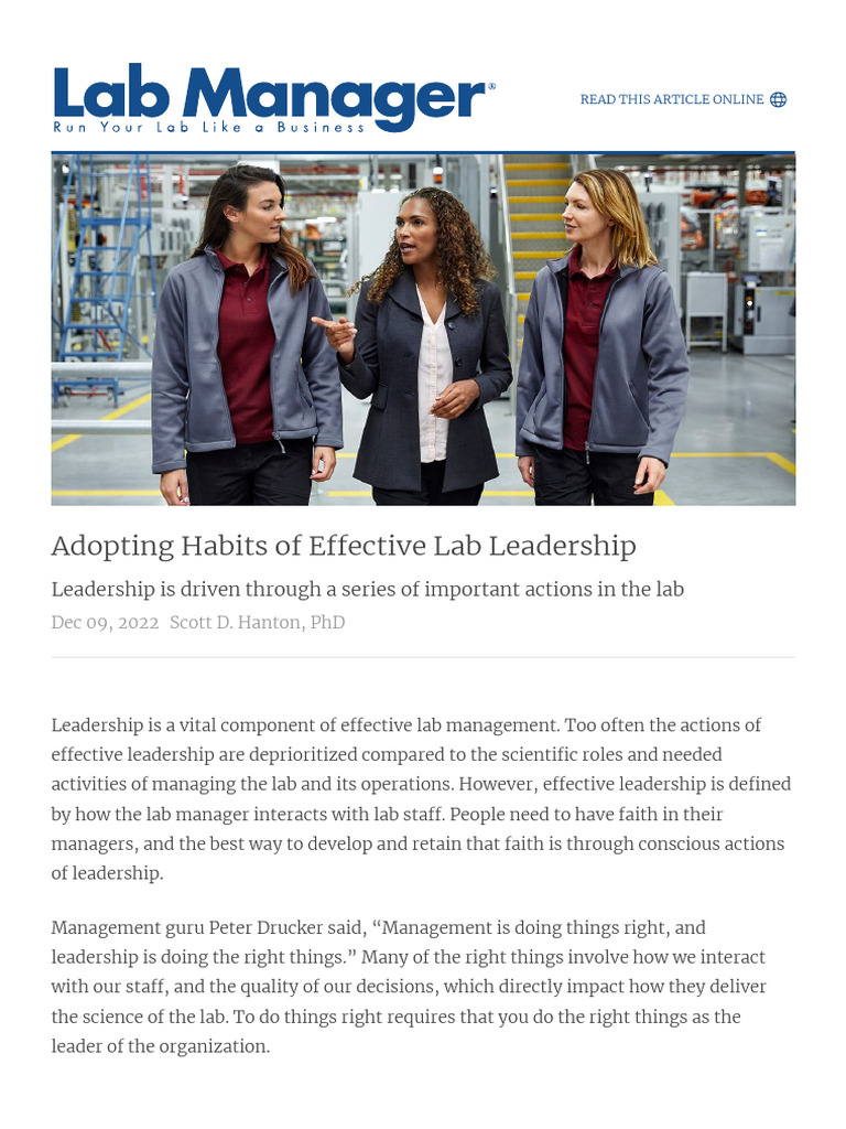 Adopting Habits of Effective Lab Leadership | PDF | Leadership | Humility Adopting Habits of Effective Lab Leadership | PDF | Leadership | Humility