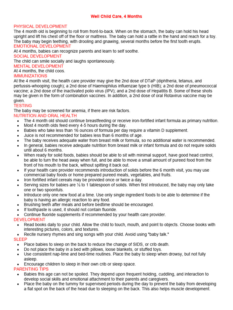 Anticipatory Guidance - 4 Months | PDF | Medical Specialties | Health Sciences