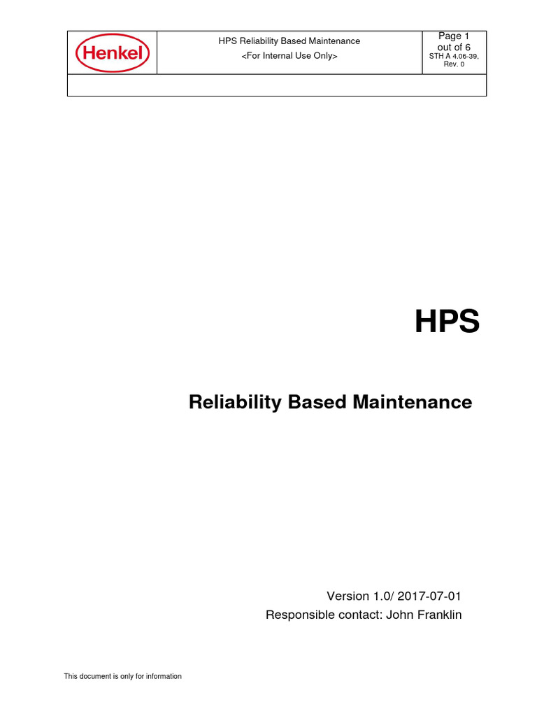 HPS Reliability Based Maintenance Standard EN | PDF | Reliability ... HPS Reliability Based Maintenance Standard EN | PDF | Reliability ...