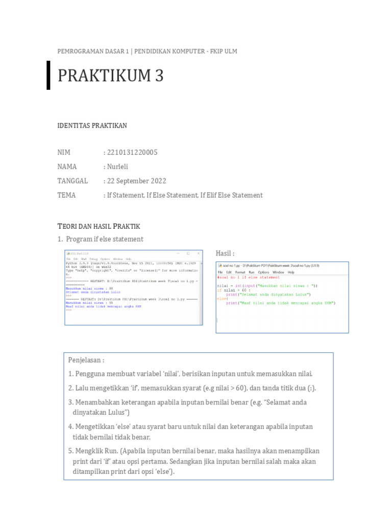 Panduan Praktikum If-Else Python | PDF | Komputer