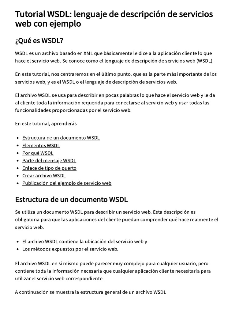 Tutorial WSDL Lenguaje de Descripción de Servicios Web Con Ejemplo | PDF | Red mundial ...