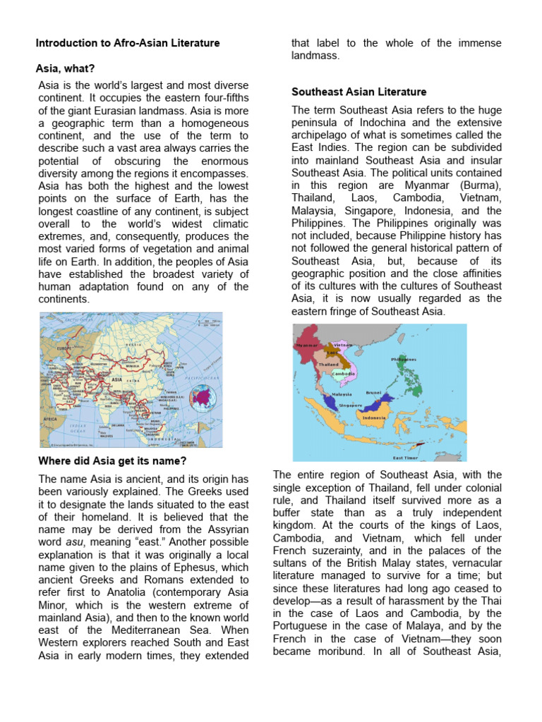 Introduction to Afro-Asian Literature | PDF | Southeast Asia | Asia