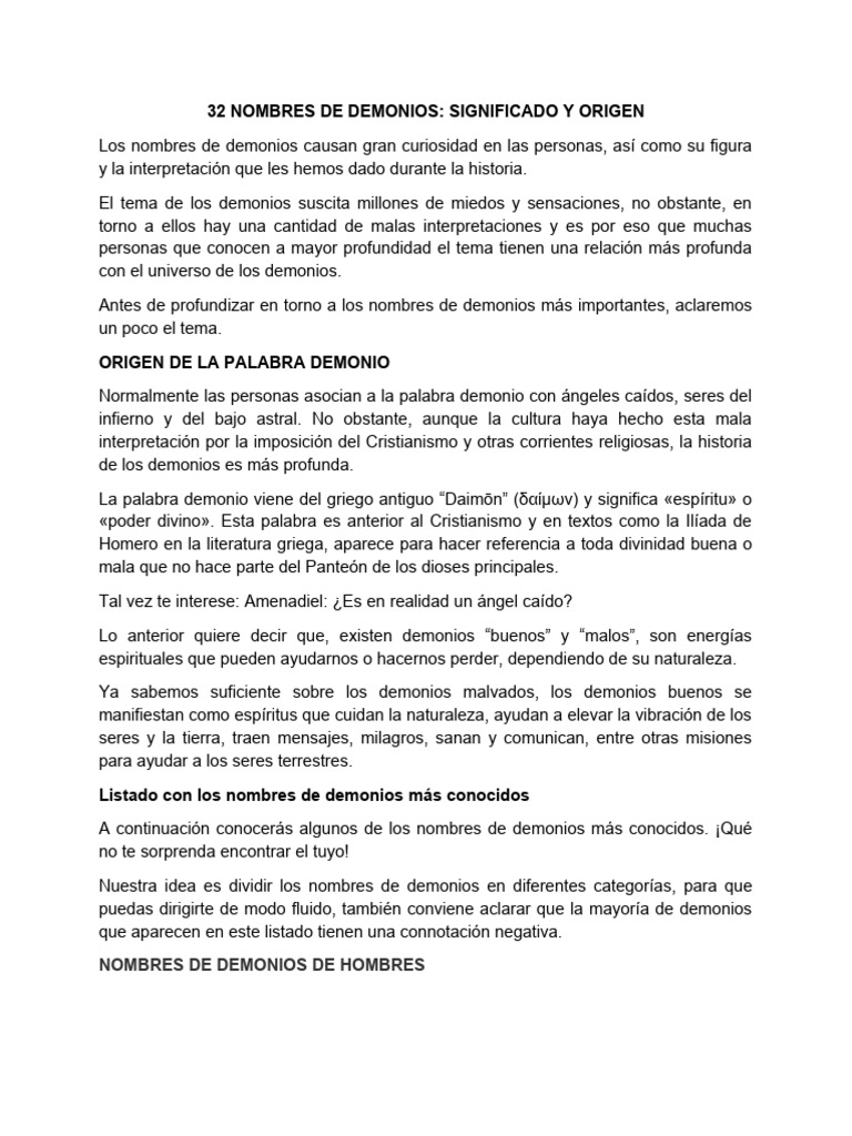 32 Nombres de Demonios y su Significado | PDF | Demonios | Satán