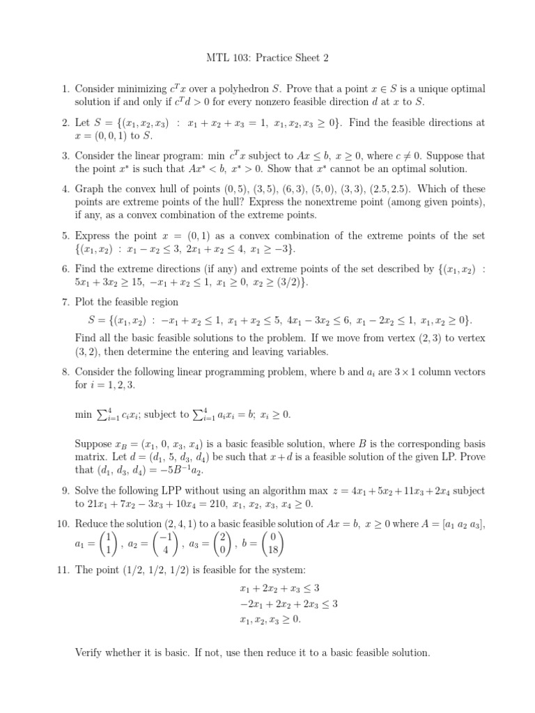 MTL103 Practice Sheet 2 | PDF | Linear Programming | Computational Science