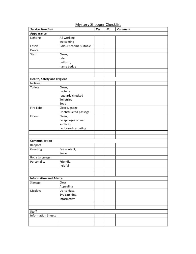 Mystery Shopper Checklist ALI | PDF
