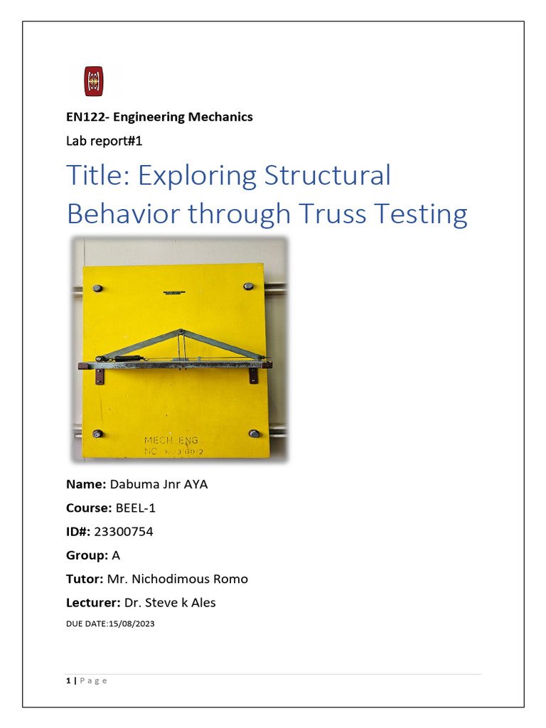 En122 Lab 1 | PDF | Truss | Theory