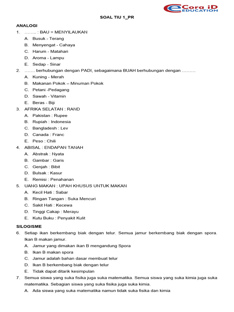 Soal & Kunci Jawaban - Tiu 1 - PR | PDF