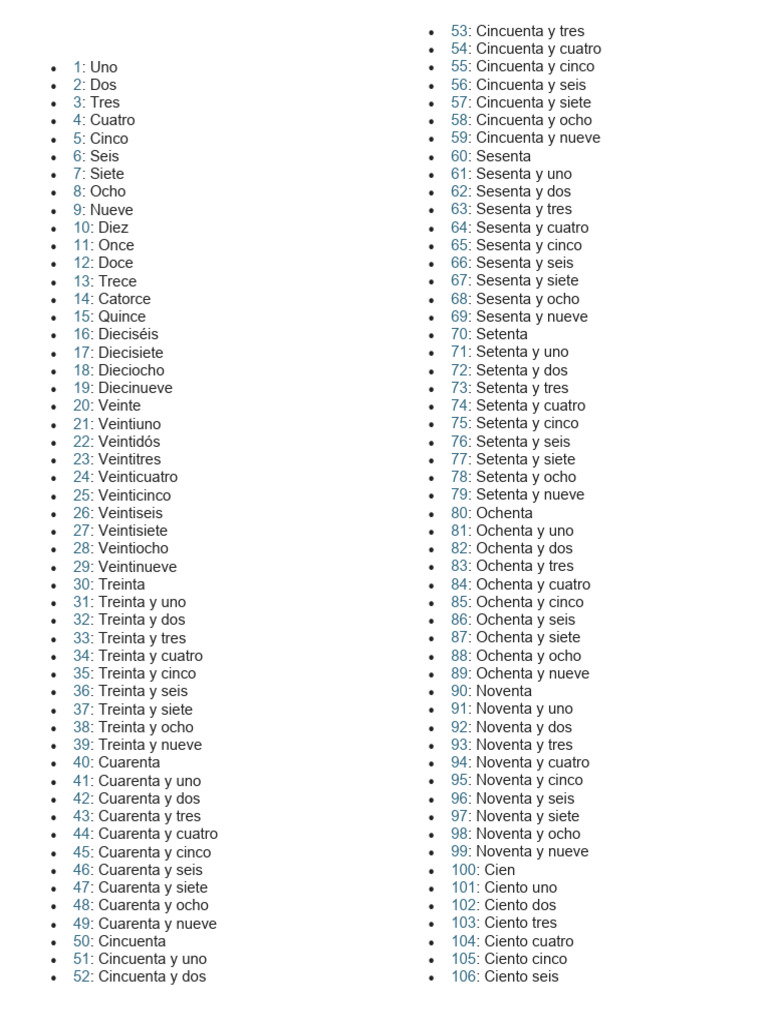 Números del 1 al 1000 en letras | PDF